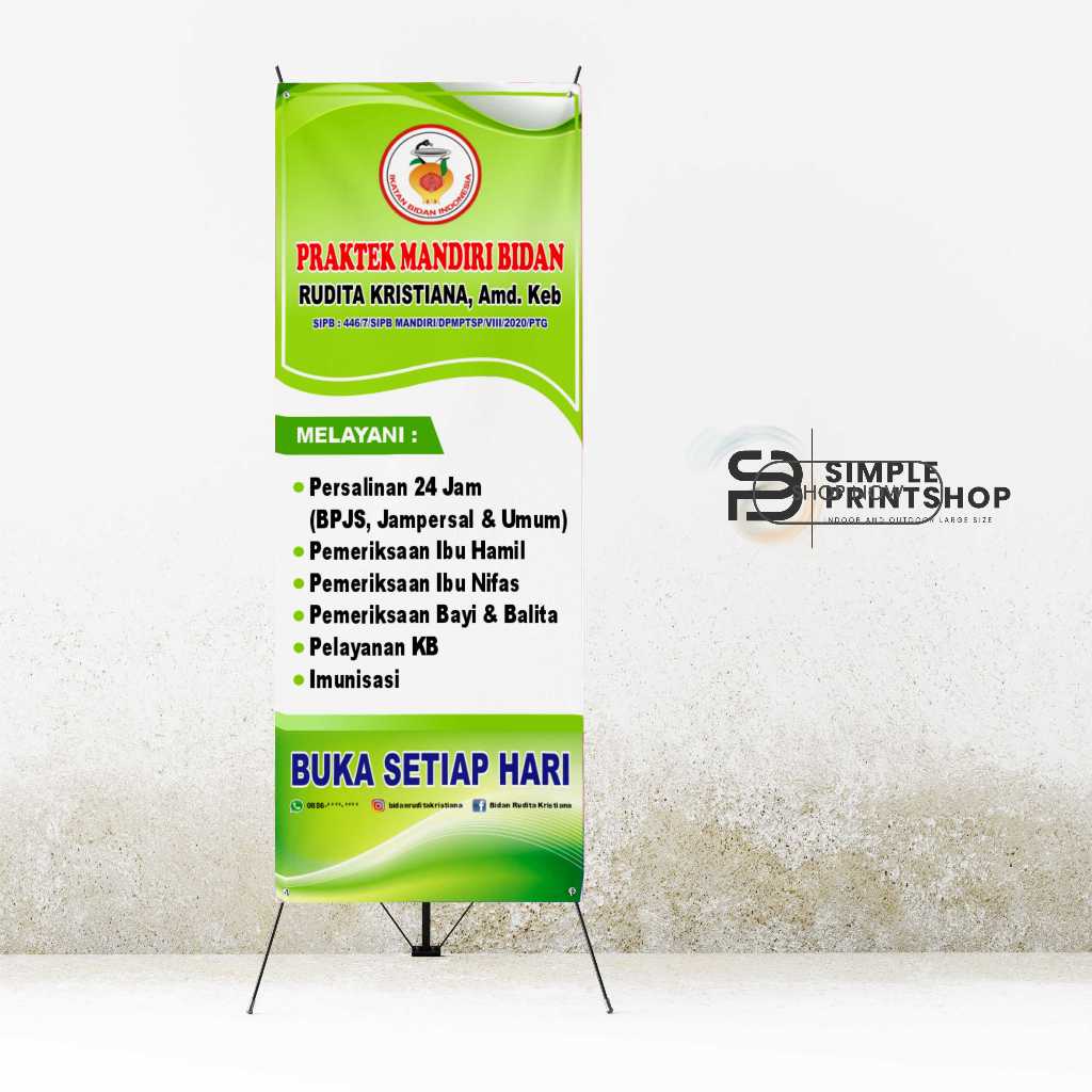 Jual cetak spanduk banner 60x160 cm praktek bidan mandiri hijau custom ...