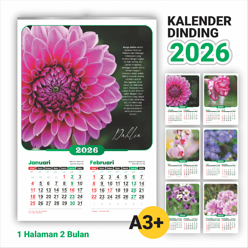 Jual Kalender Dinding 2026 – 2 Bulanan, Bisa Custom Desain & Logo ...