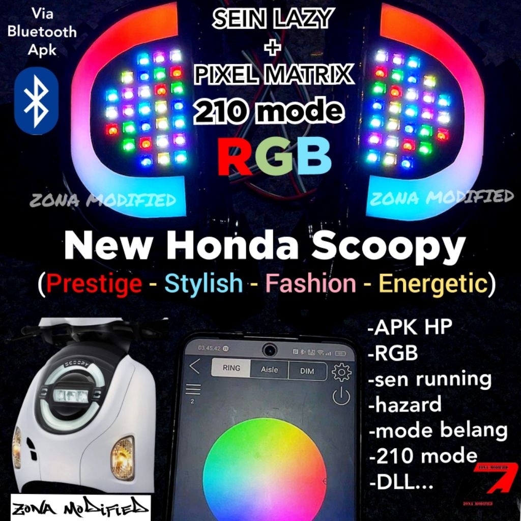 Jual SEIN DEPAN RGB NEW HONDA SCOOPY GEN 6 LAZY+PIXEL MATRIX 210 MODE ...