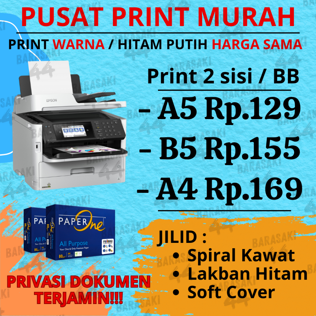 Jual PRINT A4 WARNA / CETAK BUKU CEPAT A4, A5, B5, F4, 75gsm / 80gsm, PRINT HVS WARNA, CETAK ...