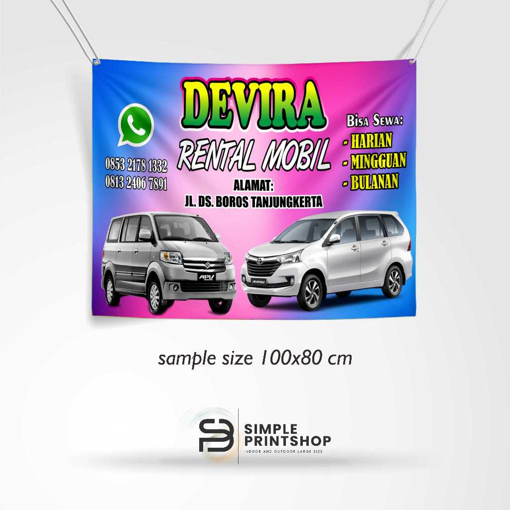 Jual cetak spanduk banner 100x80 cm rental mobil custom desain | Shopee ...