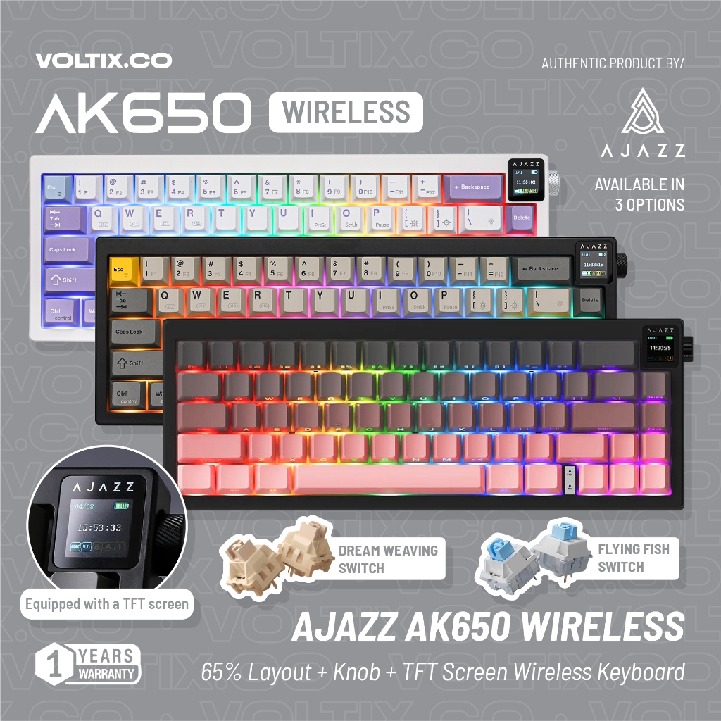 Jual Ajazz AK650 Mechanical Keyboard Three Mode RGB with 0.85-inch TFT ...