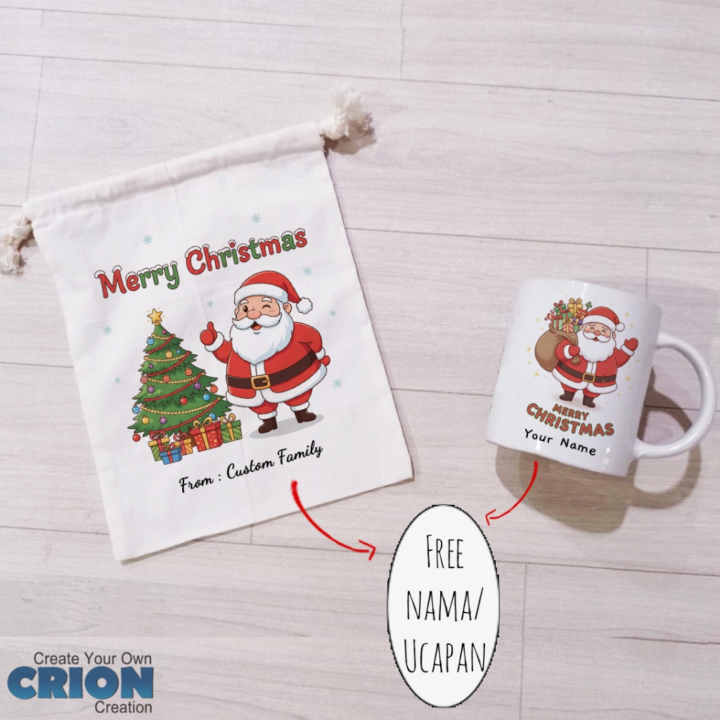 Jual Mug Hampers Natal Christmas Pouch serut Karakter Natal Bisa Custom ...