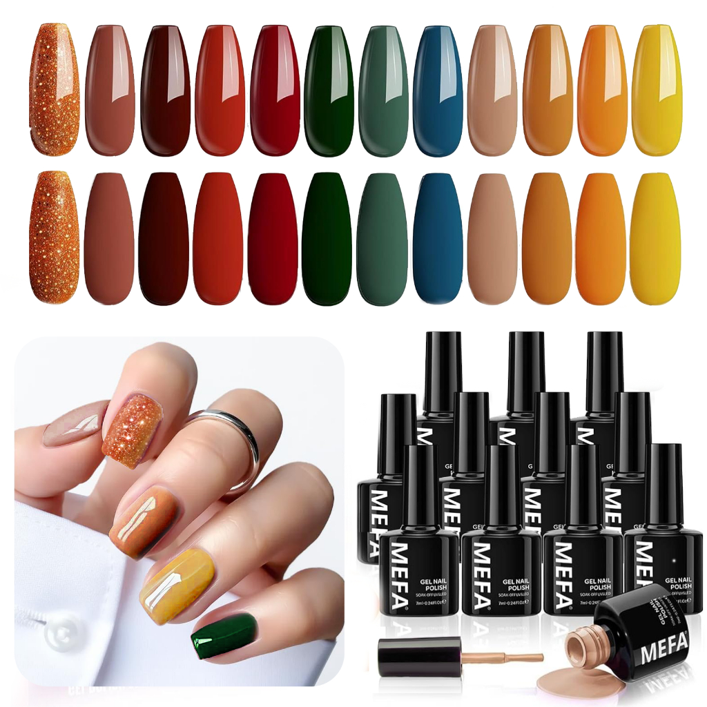 Jual MEFA Brown Gel Nail Polish Set, 12 Colors Autumn Winter Red Orange ...