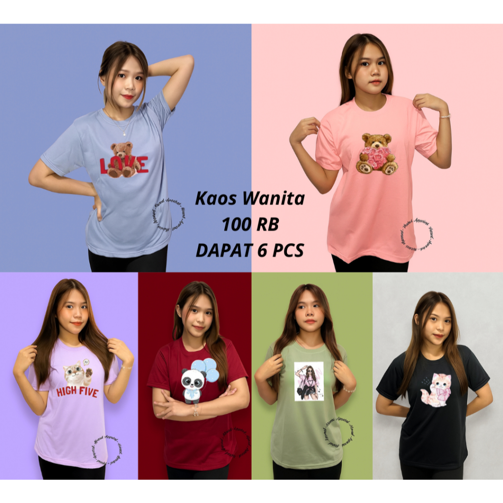 Jual Baju Atasan Wanita 100 ribu dapat 6 Kaos Cewe Bahan Babyterry ...