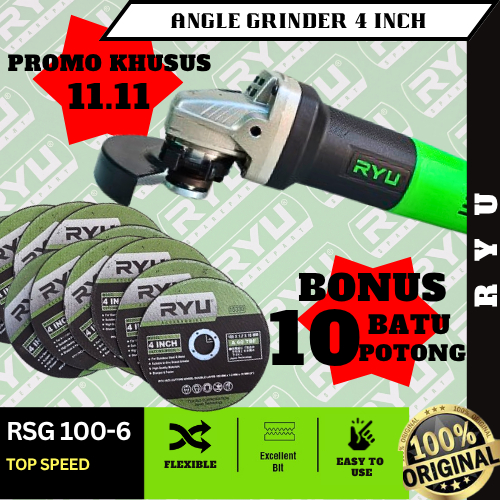 Jual RYU MESIN GRENDA ANGLE GRINDER 4 INCH TIPE RSG100-6 GERINDA ...