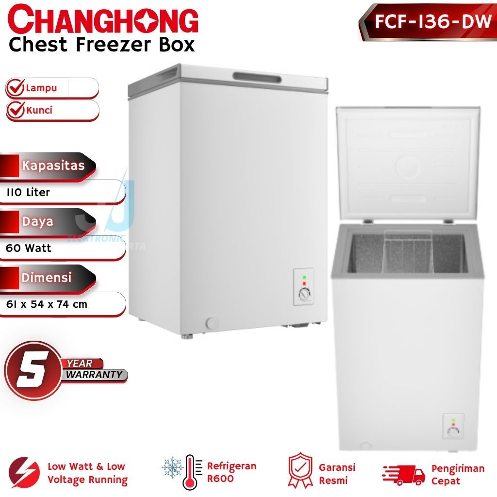 Jual CHANGHONG Chest Freezer Box 110 Liter FCF-136DW Low Watt Murah ...