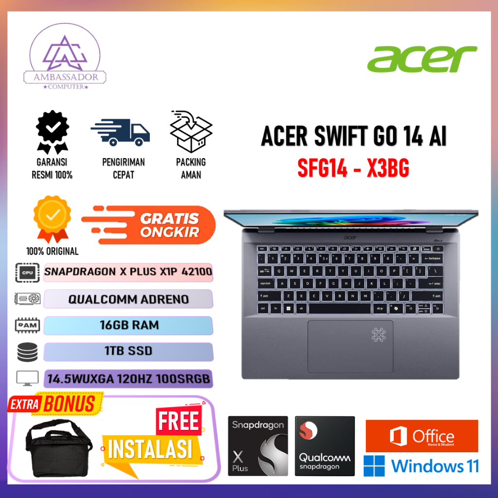 Jual Acer Swift GO 14 AI SFG14 SNAPDRAGON X PLUS X1P 42100 Ram 16GB 1Tb ...