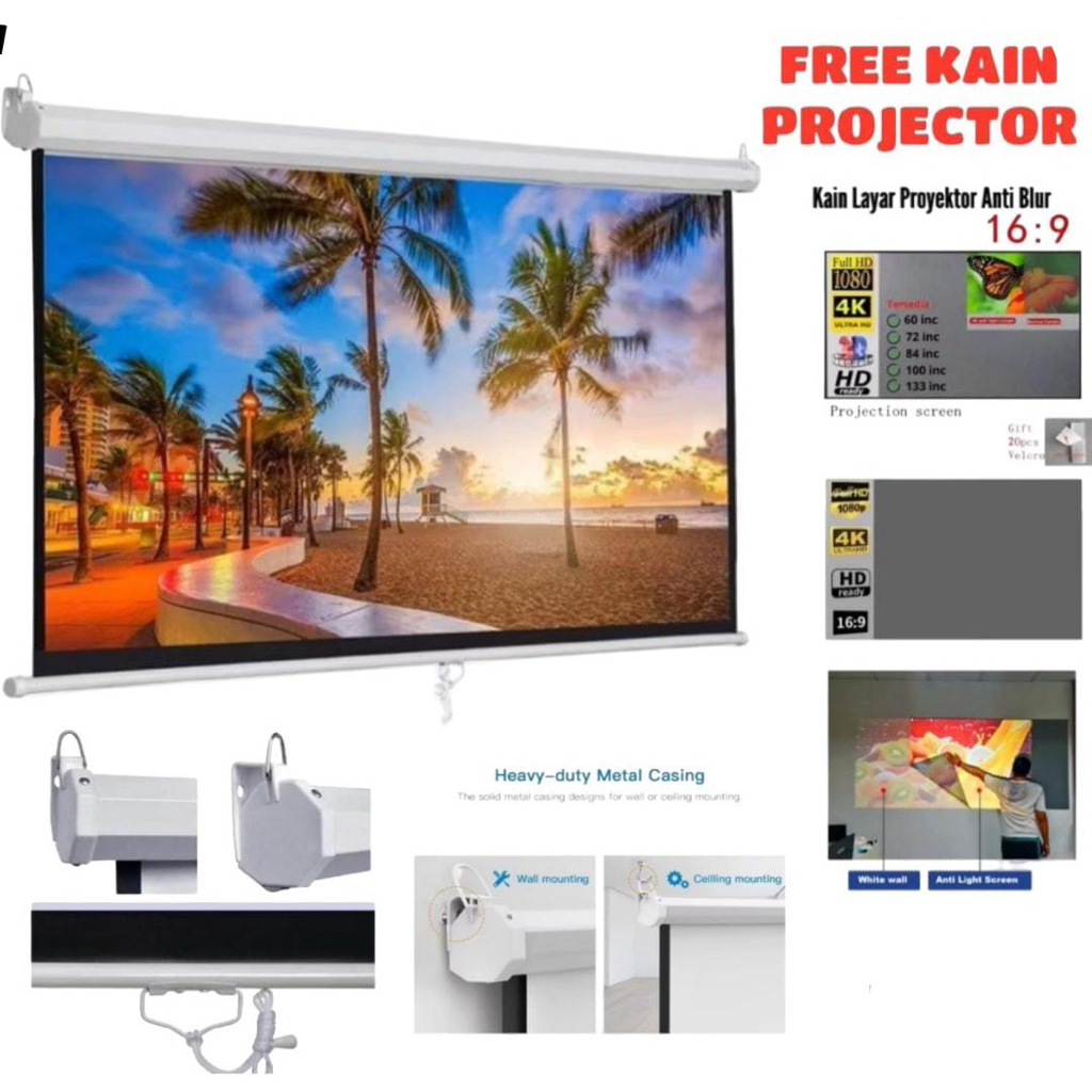 Jual Layar Projector Manual 100” Inch - Lebar 200 cm x Tinggi 150 cm ...