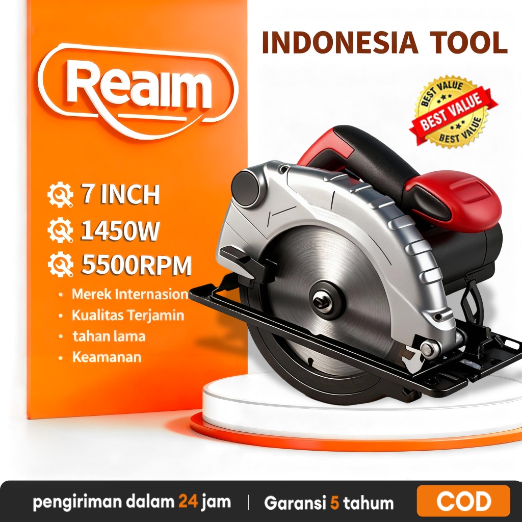 Jual Reaim Circular Saw Gergaji kayu Gergaji Besi 7 Inch 1400W Mesin ...