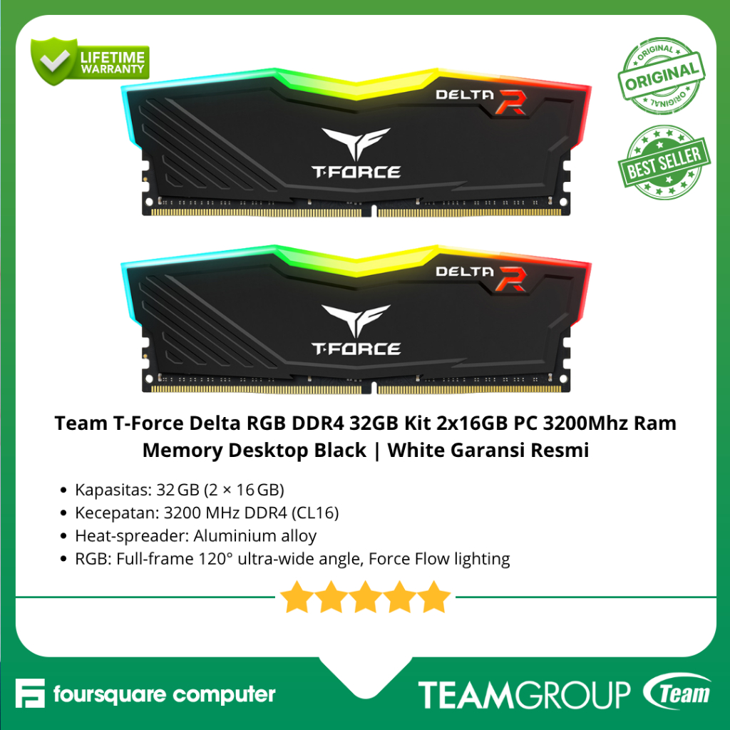 Jual Team T-Force Delta RGB DDR4 32GB Kit 2x16GB PC 3200Mhz Ram Memory ...