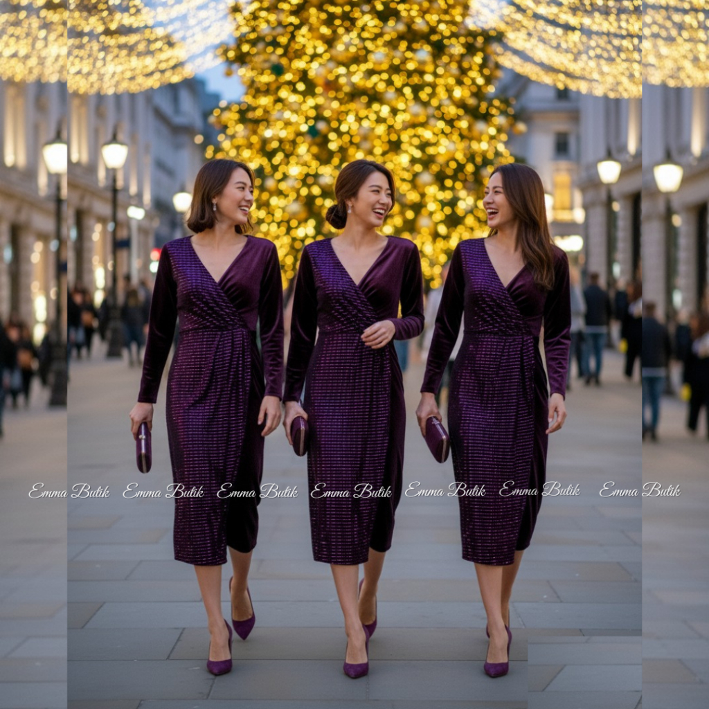 Jual Emma.Butik E00630 Gaun Velvet Pesta Wanita Natal Slimfit Dress ...