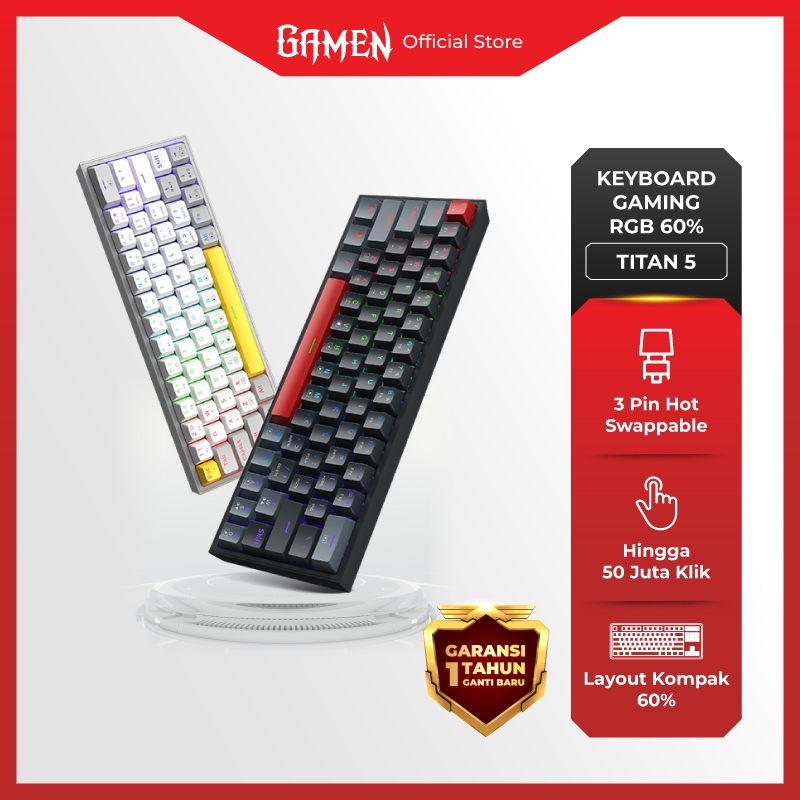 Jual GAMEN Titan 5 Keyboard Gaming Mechanical 60% Layout Hot-Swappable ...