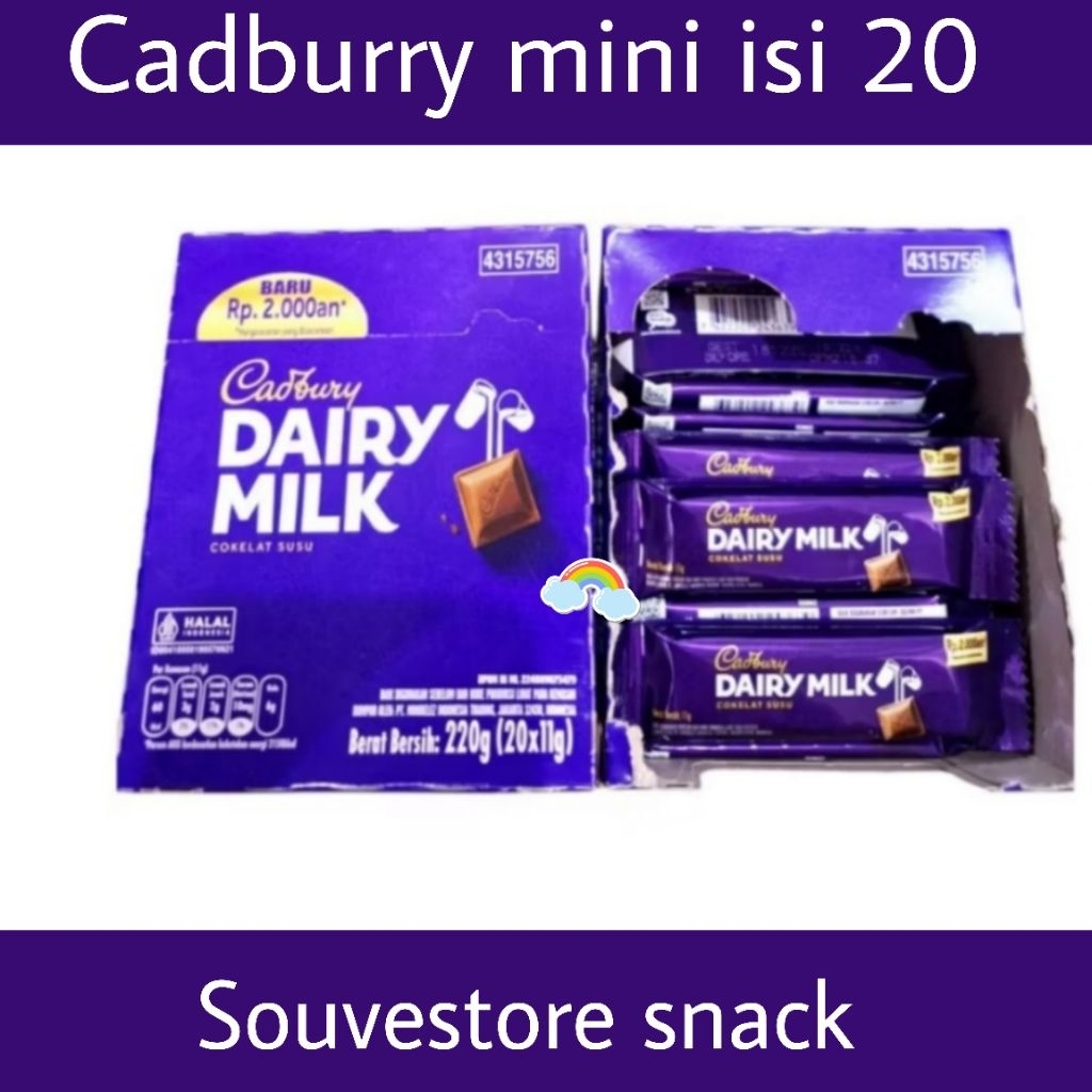 Jual Cadbury Dairy Milk Cokelat mini 2000 1 pack isi 20 | Shopee Indonesia