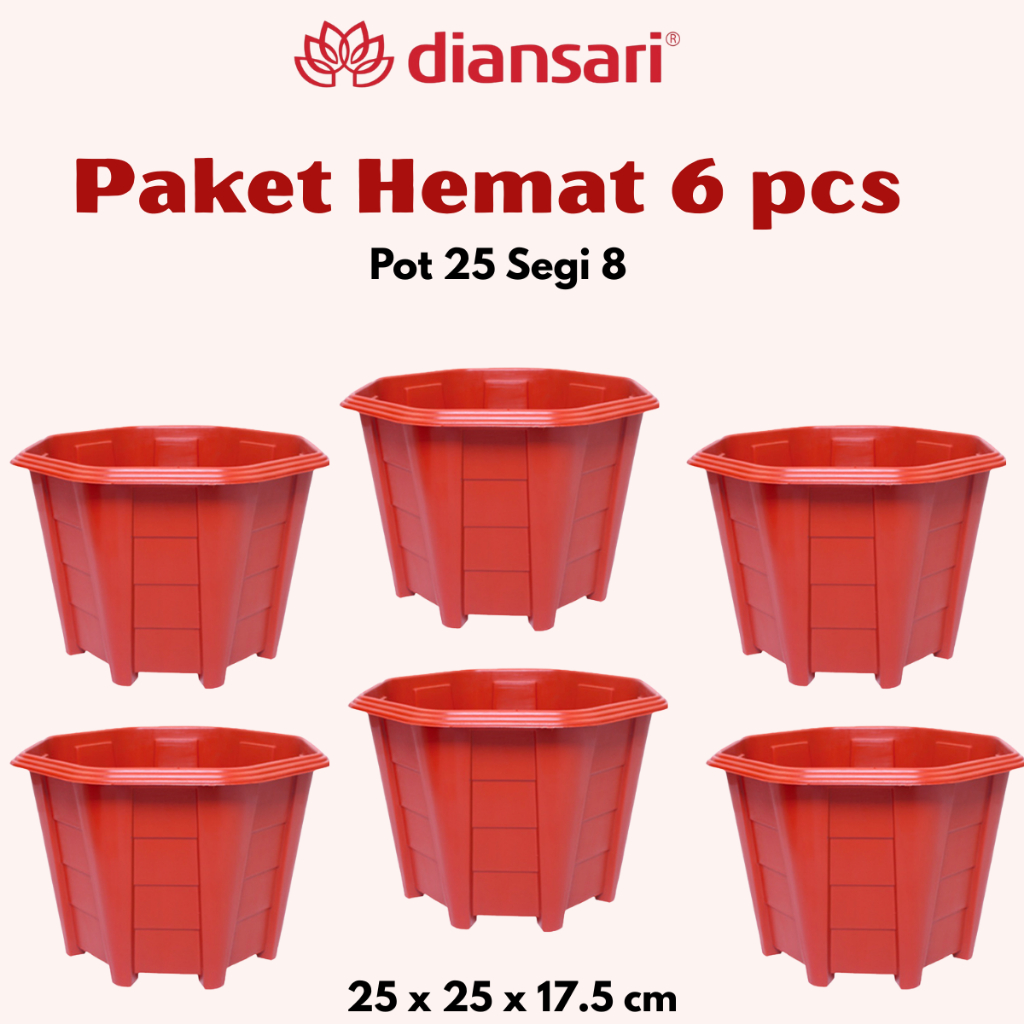 Jual DIANSARI (ISI 6 pcs) Pot Bunga 25 Segi 8 Pot Segi Delapan Coklat ...