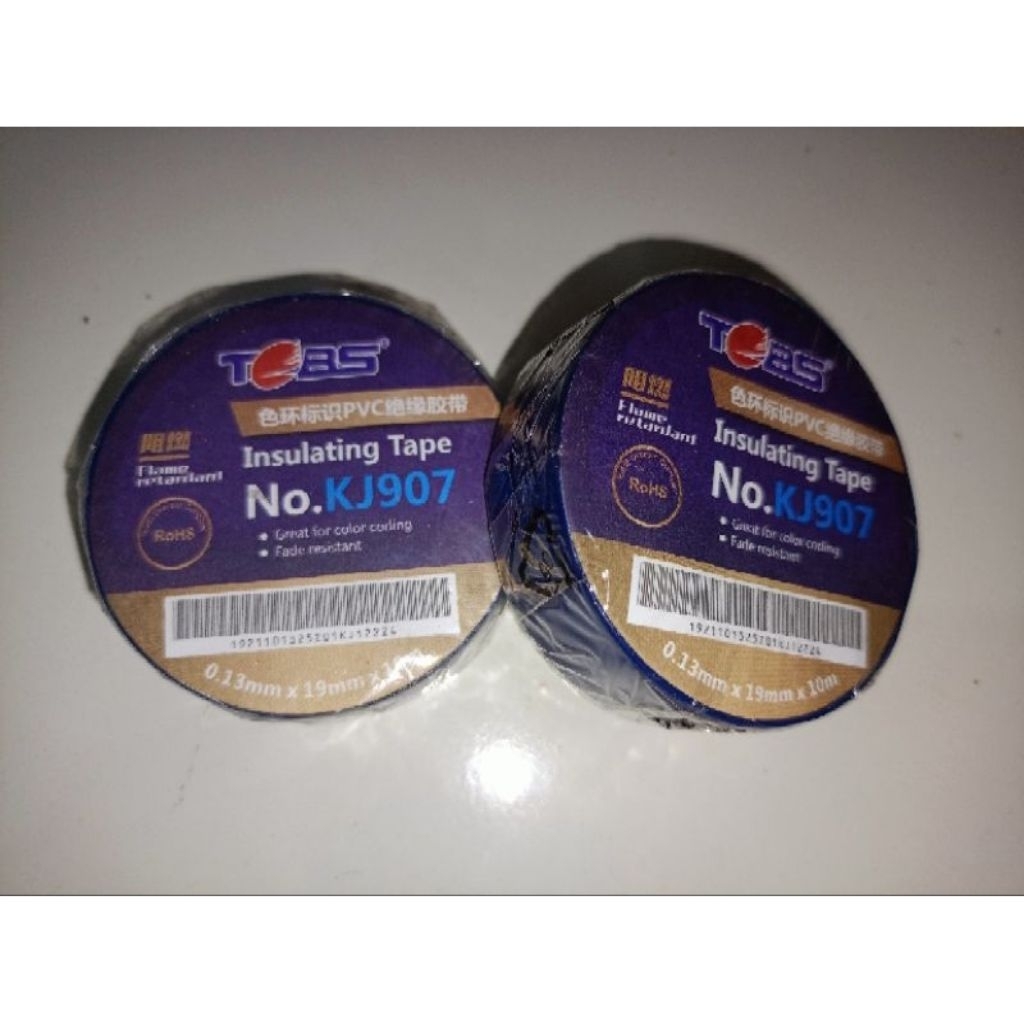 Jual ISOLASI TOBS NO.KJ907 warna biru isolasi kabel listrik warna Biru TOBS tape 0.13mm×19mm×10m ...