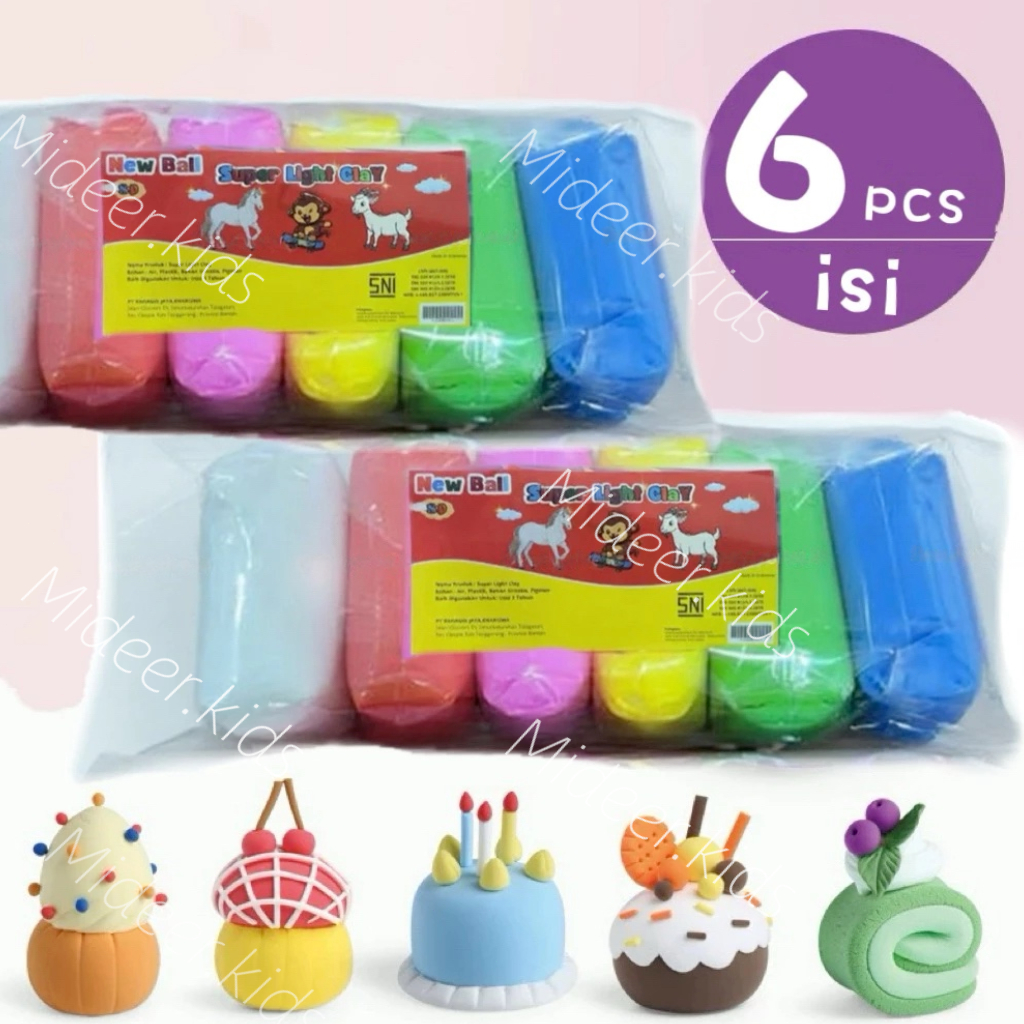 Jual 30 GRAM Clay Polymer Jumbo Size Isi 6 Warna Mainan Clay Tanah Liat ...