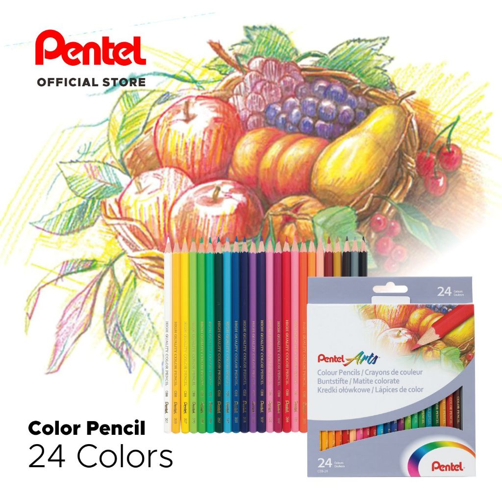 Jual Pensil Warna Pentel isi 24 Colour Pencil | warna cerah, tidak ...