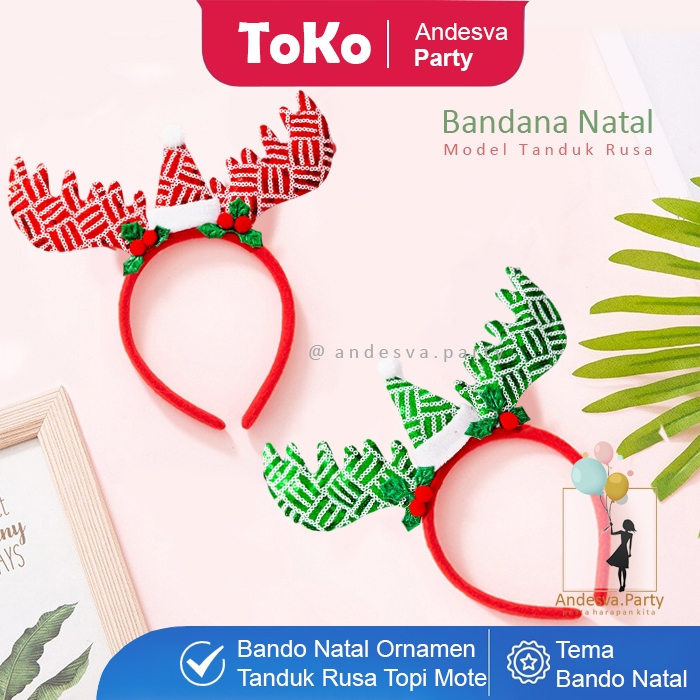 Jual Bando Natal Tanduk Rusa Motif Topi Mote / Bando Natal Merry ...