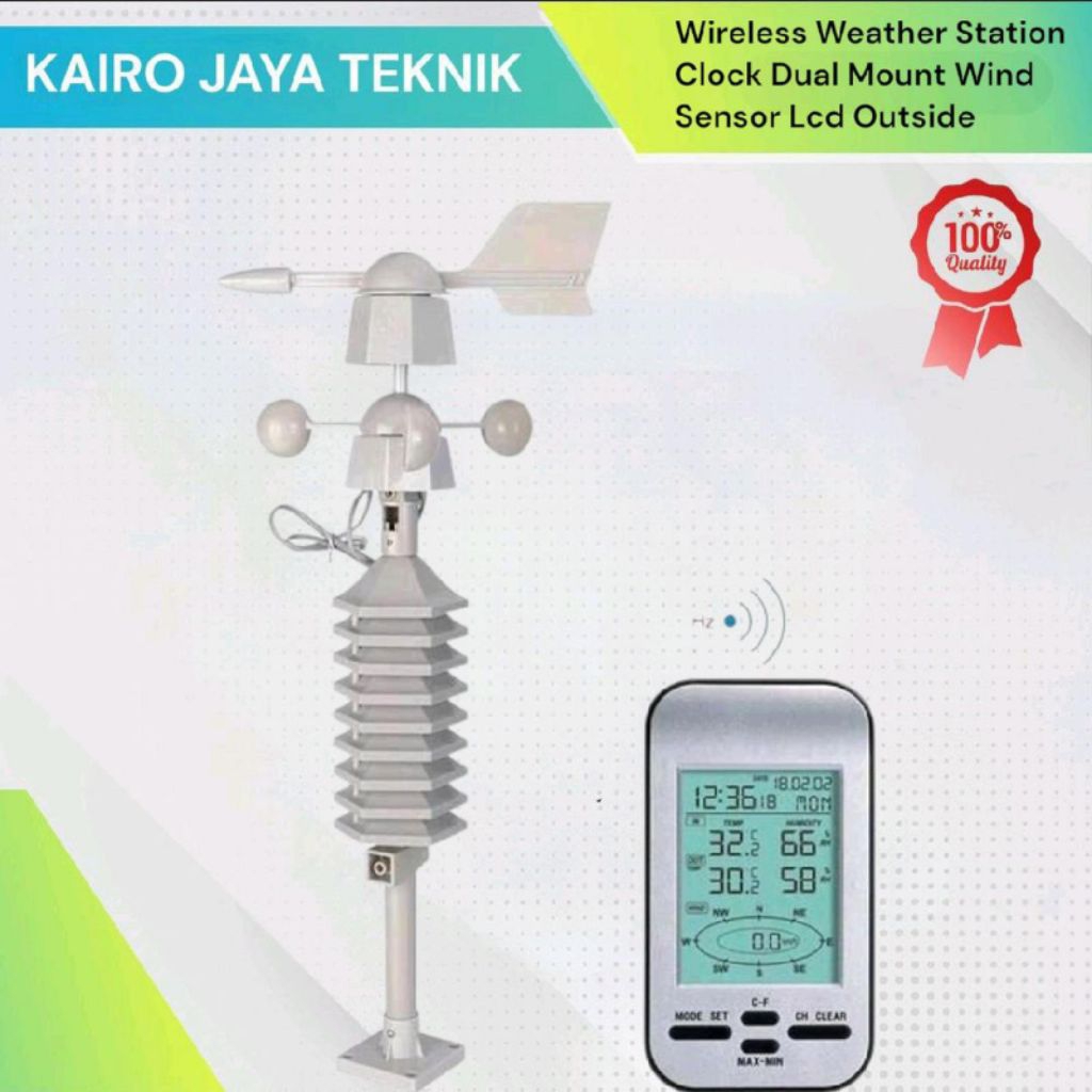 Jual Wireless Weather Station Clock Dual Mount Wind Sensor Lcd Outside ...
