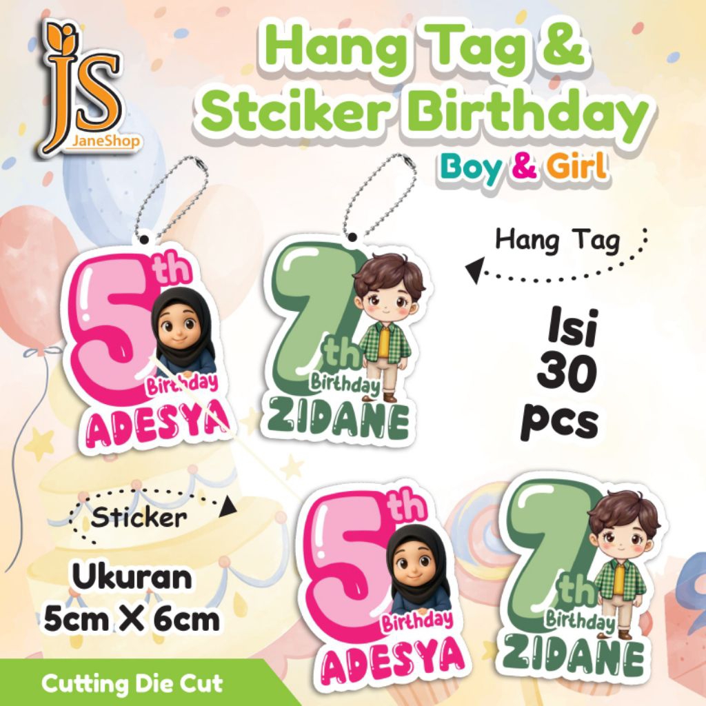 Jual Isi 30 pcs Hang Tag Ulang Tahun Anak Dan Stiker Ulang Tahun Anak ...