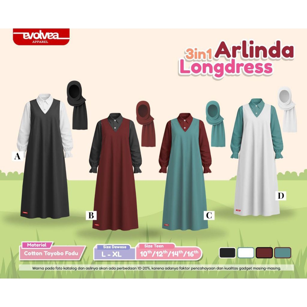 Jual PO ‼️ Pre Order l ARLINDA 3IN1 LONGDRESS by EVOLVEA | Shopee Indonesia