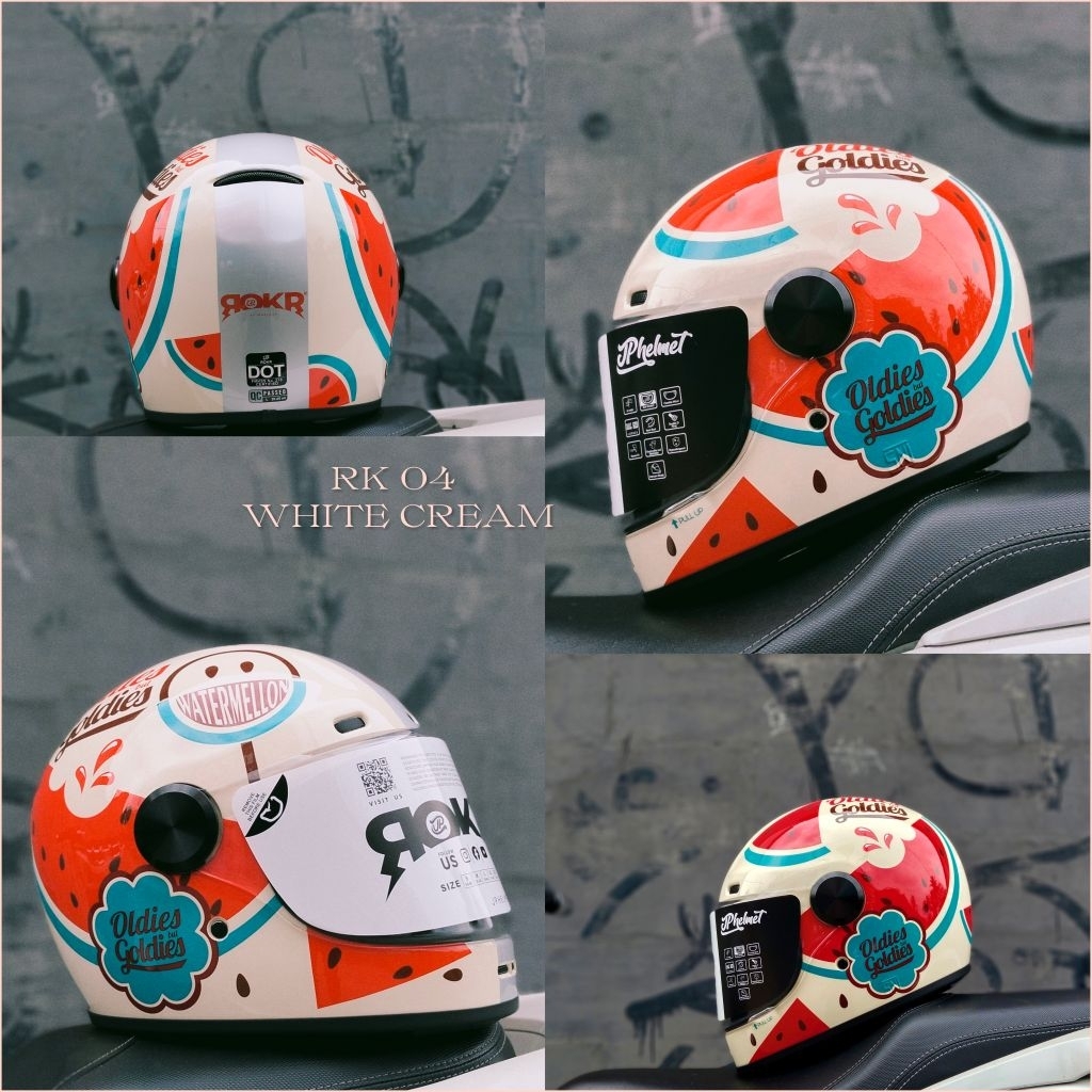 Jual HELM JPX JP ROKR MOTIF RK O4 WHITE CREAM, FULL FACE, SLOT INTERCOM ...