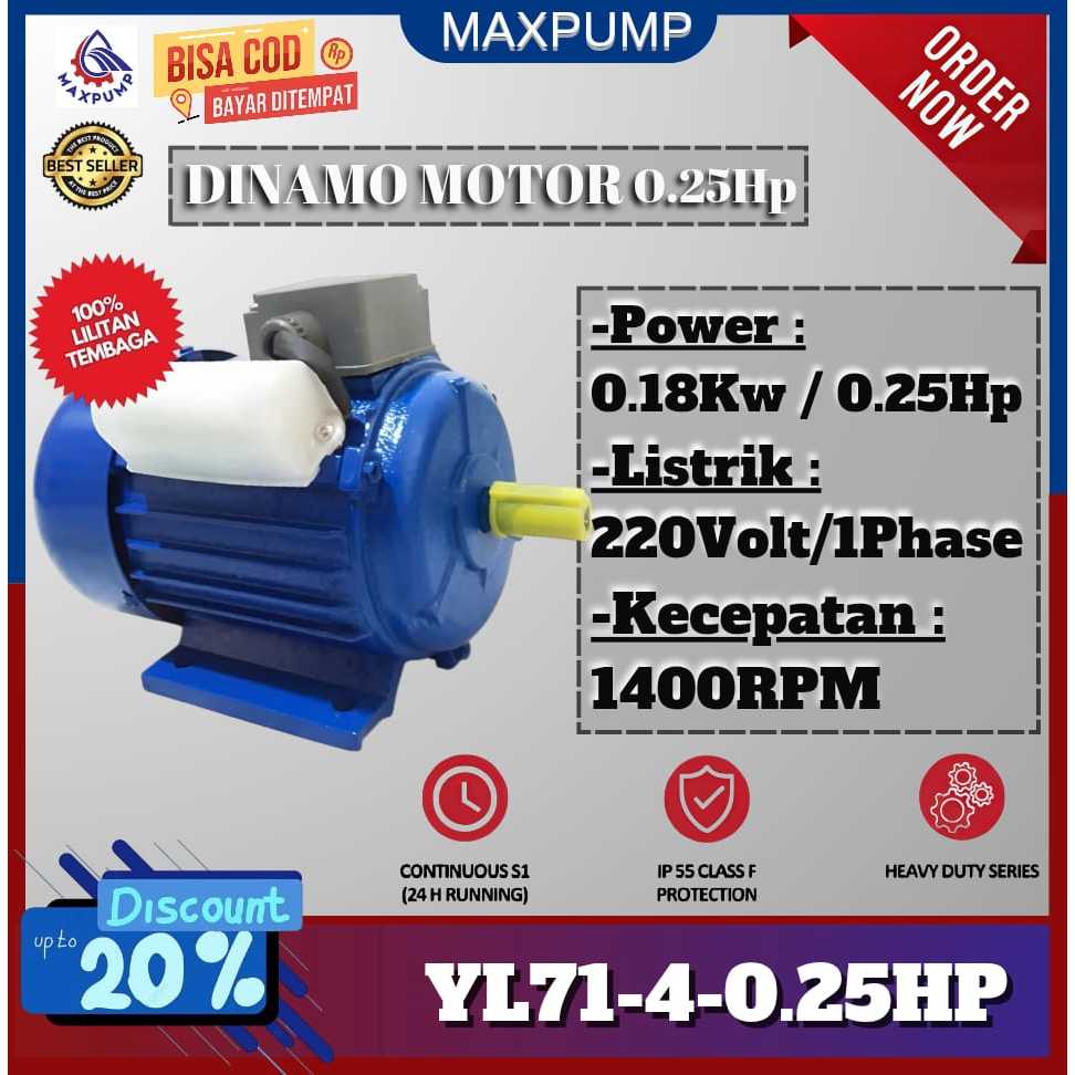 Jual MAXPUMP Dinamo Motor 1 Phase 0,25 Hp 1500 RPM 4 pole Mesin ...