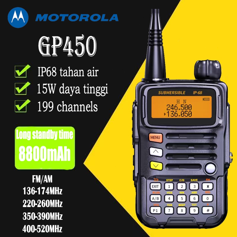 Jual HT Motorola GP450 Walkie Talkie Radio Jarak Jauh 15KM IP68 tahan ...