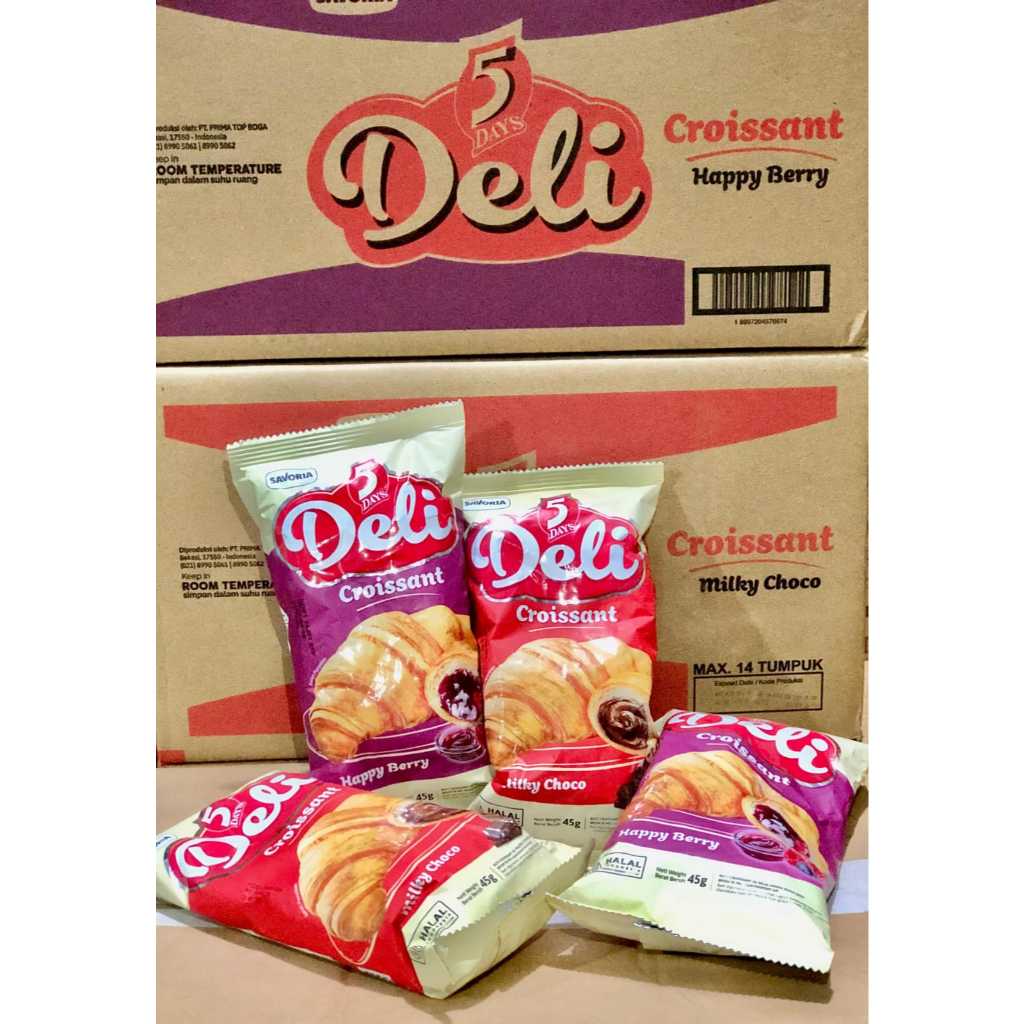 Jual 5 Days Deli Croissant Milky Choco/Happy Berry 45gr 1 Dus = 20 Pcs ...