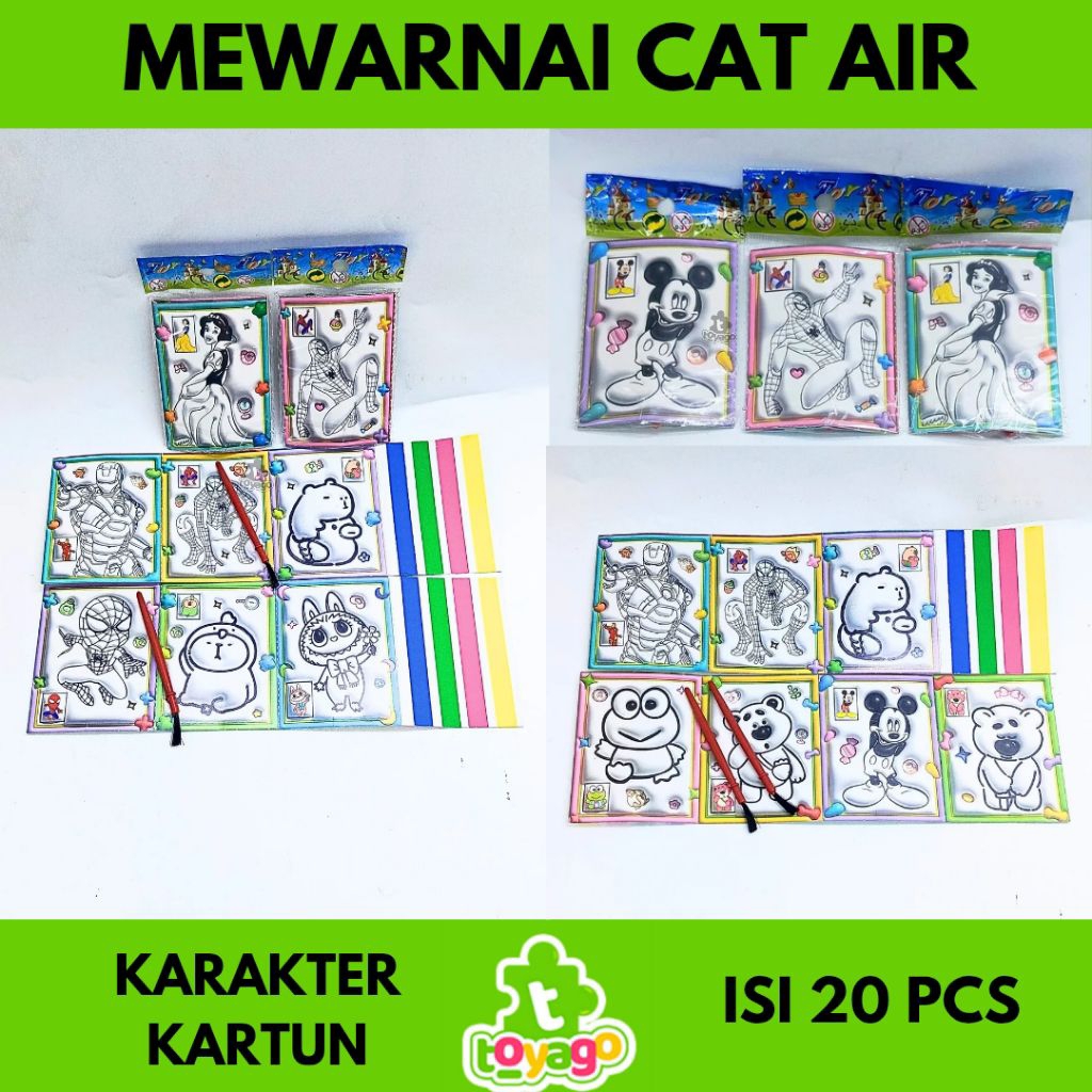 Jual Mainan mewarnai cat air mini 3d lembar isi 20 pcs mewarnai ...