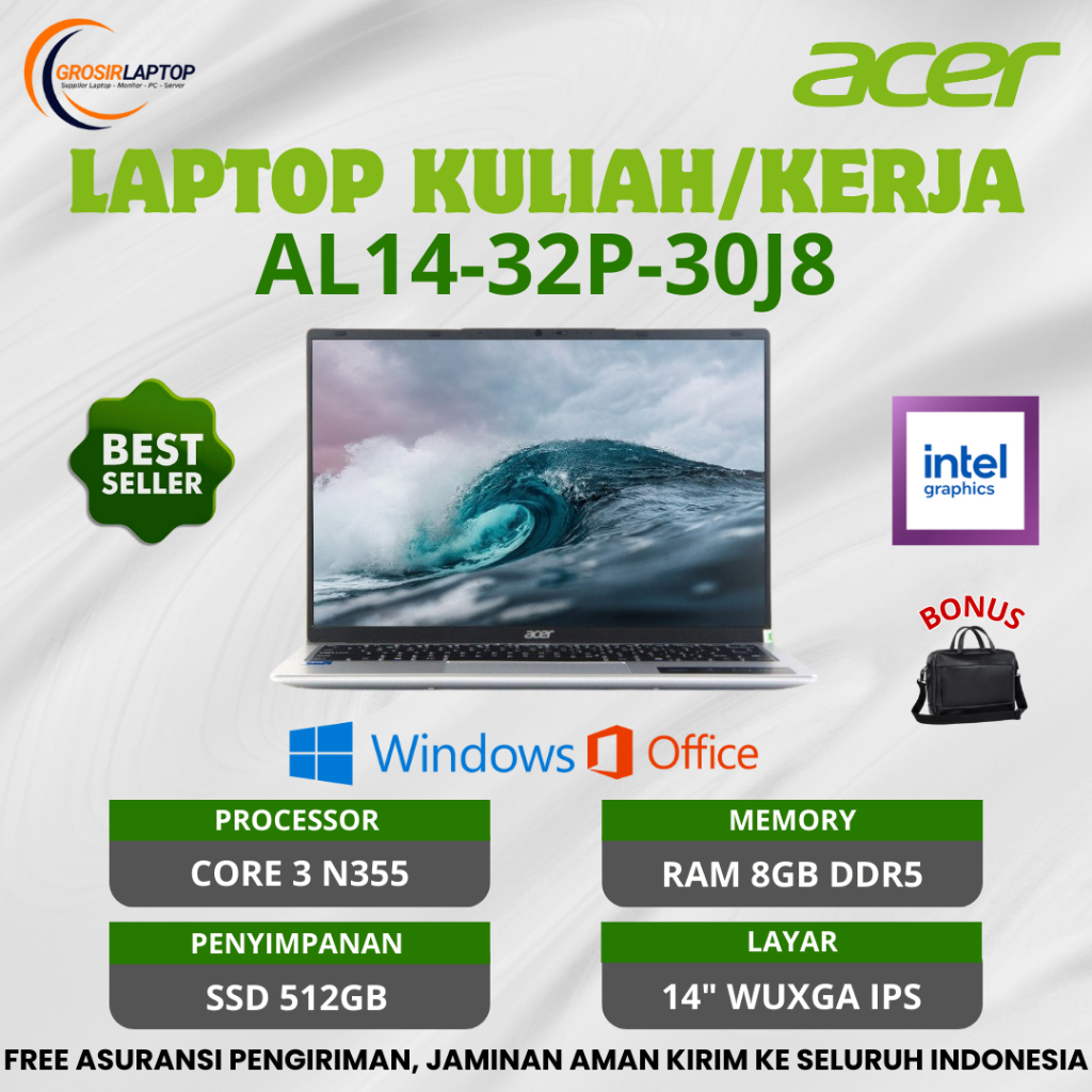 Jual Promo Laptop Acer Aspire Lite AL14-32p-30J8 Core 3 N355 Ram 8Gb ...