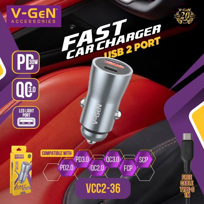 Jual V-GeN Car Charger VCC2-36 2 Port USB + Type-C 30W PD30W QC3.0 LED ...