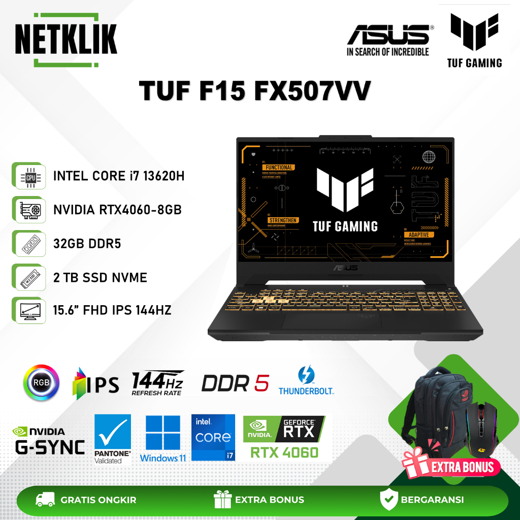 Jual ASUS TUF F15 FX507VV Intel i7 13620H RTX4060 RAM 32GB 1TB SSD IPS ...