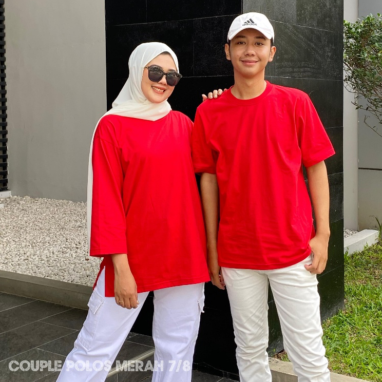 Jual Aldira Kaos Couple Oversize Polos Merah Putih Terbaru2026 Kaos ...