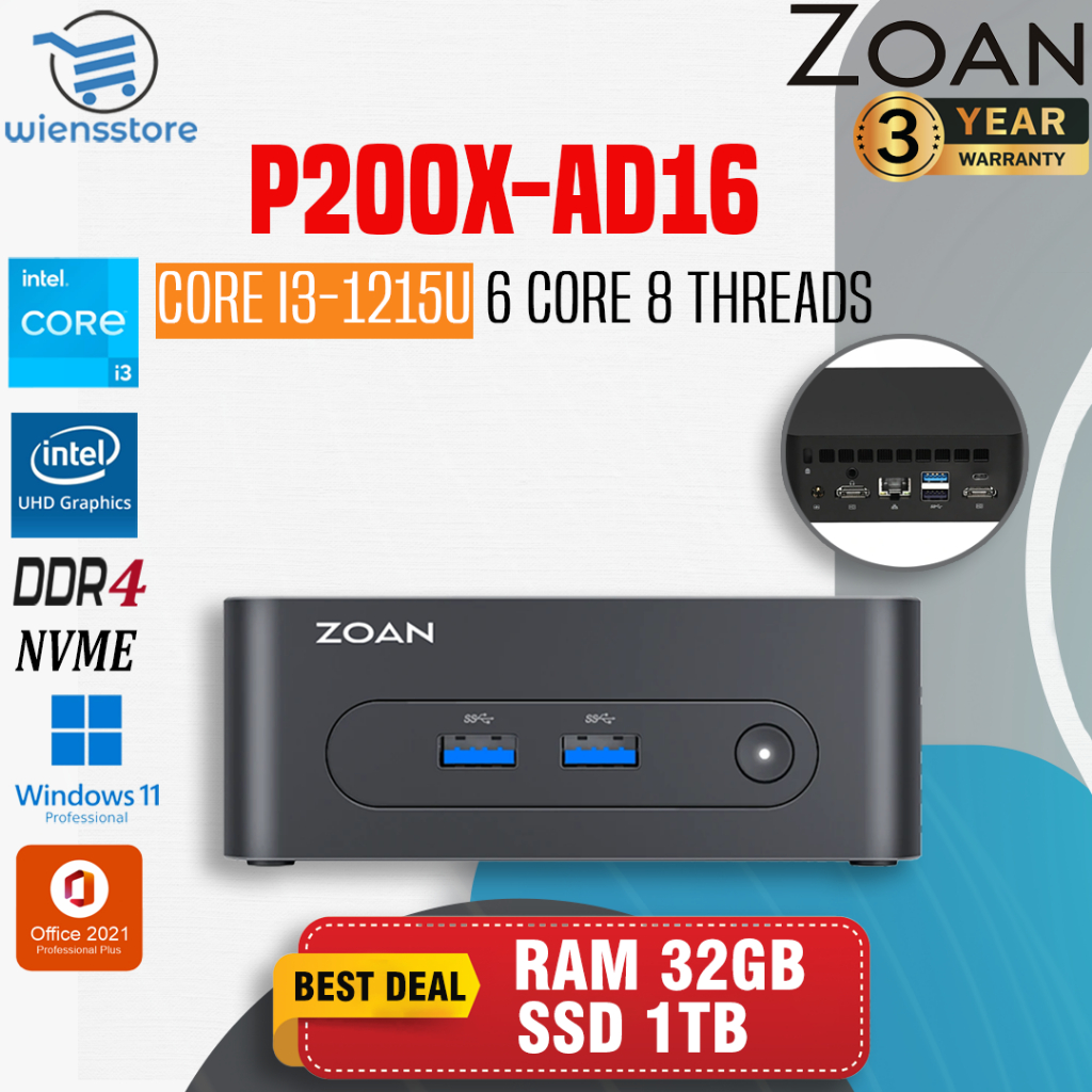 Jual Mini PC ZOAN P200X-AD16 Intel Core i3-1215U + Ram + SSD NVME ...