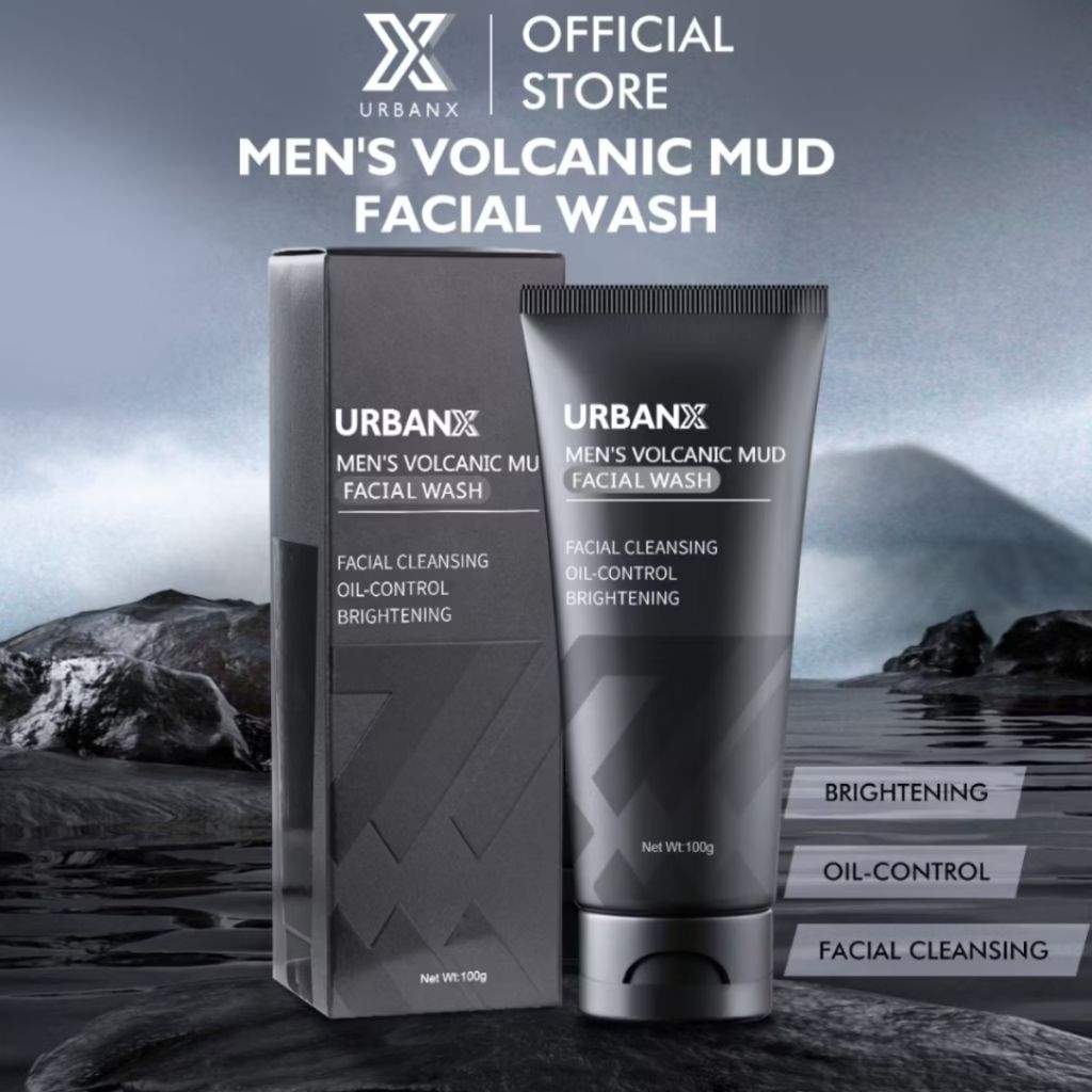 Jual URBANX Men's Volcanic Mud Face Wash 100g Brightening Oil-control ...