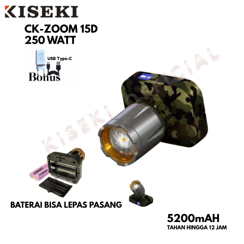 Jual Kiseki Senter Kepala CK-Zoom 15D 250Watt Senter Kepala Super ...