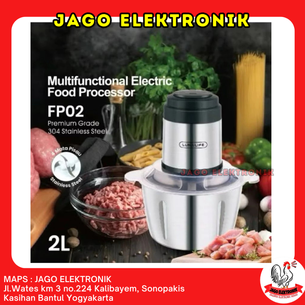 Jual LUNALIFE Food Chopper 2L FP 02 Stainless 250Watt Penggiling Daging ...