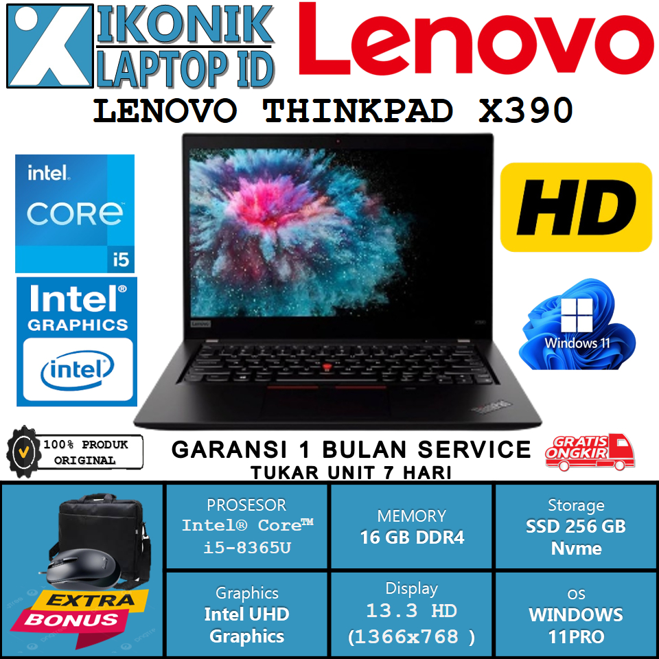 Jual Laptop Second LENOVO THINKPAD X390 INTEL I5 8365U RAM 16GB SSD ...