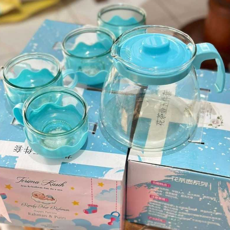 Jual Minim (24Pcs) Souvenir Tea Pot Set Kaca 5 In 1 Warna/ TEKO KACA ...