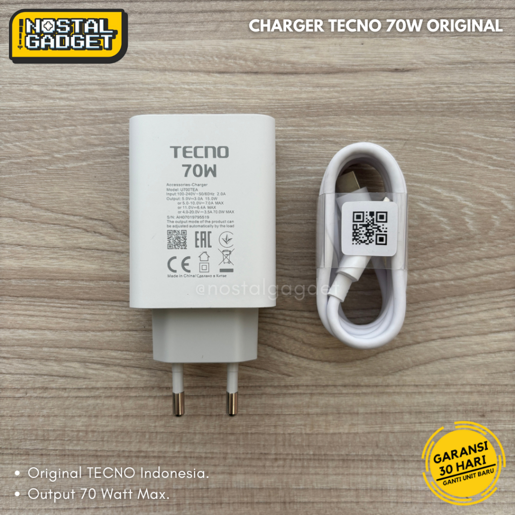 Jual Charger TECNO 70W POVA 6 PRO 5G | POVA 7 ULTRA 5G Fast Charging ...