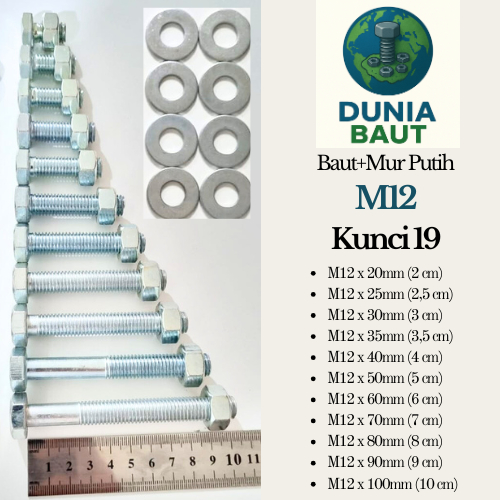 Jual Baut Mur Putih, Ukuran M12 Kunci 19, Bahan Galvanis Anti Karat ...