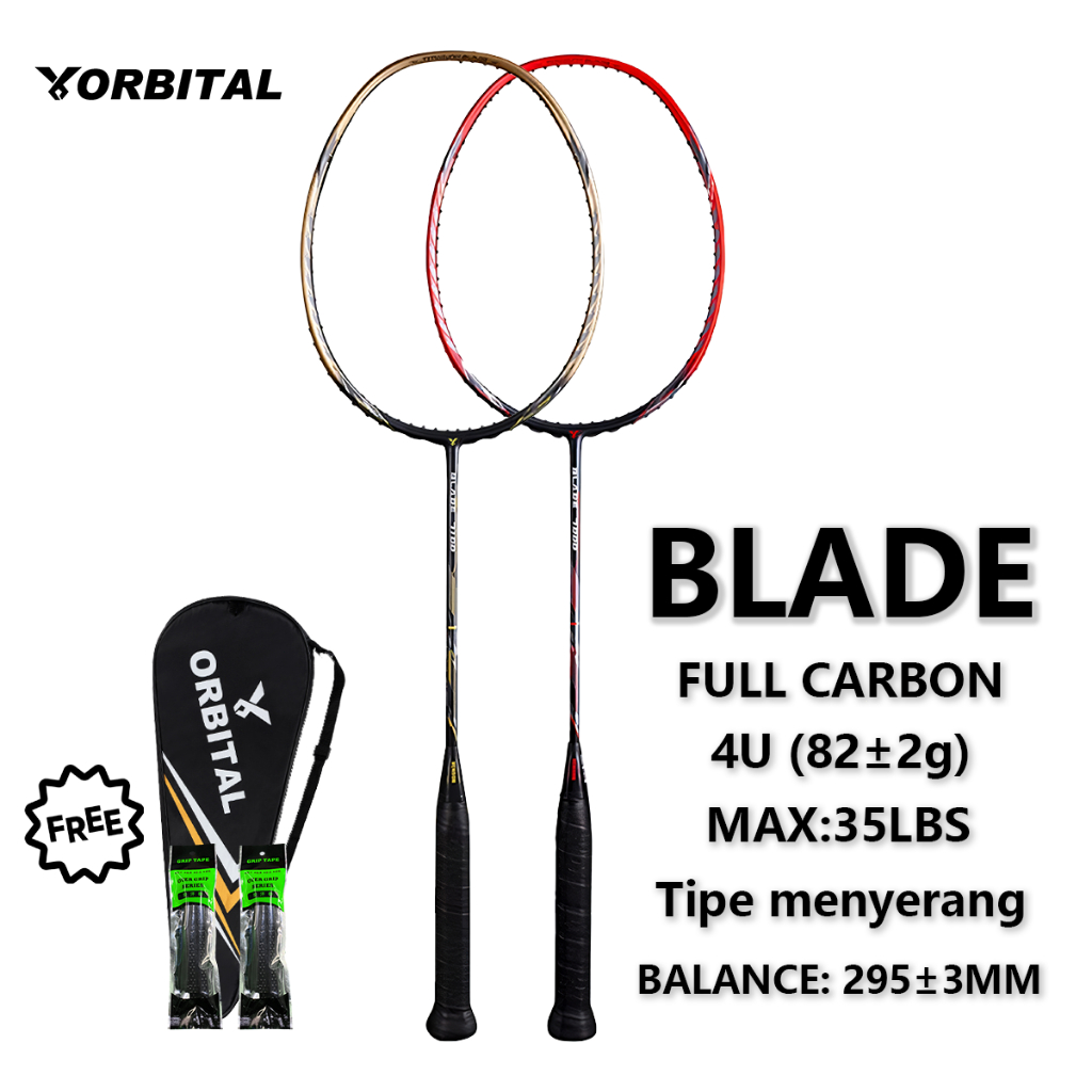 Jual ORBITAL BLADE RAKET BADMINTON FULL CARBON MAX:35LBS 4U (82±2g ...