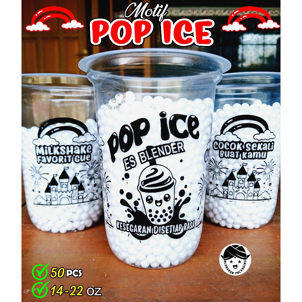 Jual gelas cup plastik MOTIF POP ICE 14oz 16oz oval datar/ pop ice ...