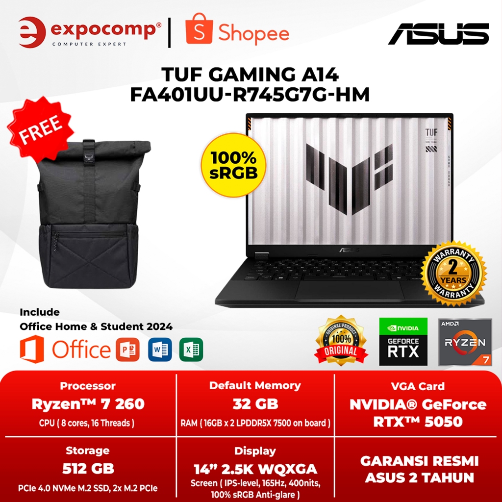Jual ASUS TUF GAMING A14 FA401UU-R745G7G-HM GeForce RTX 5050 6GB GREY ...