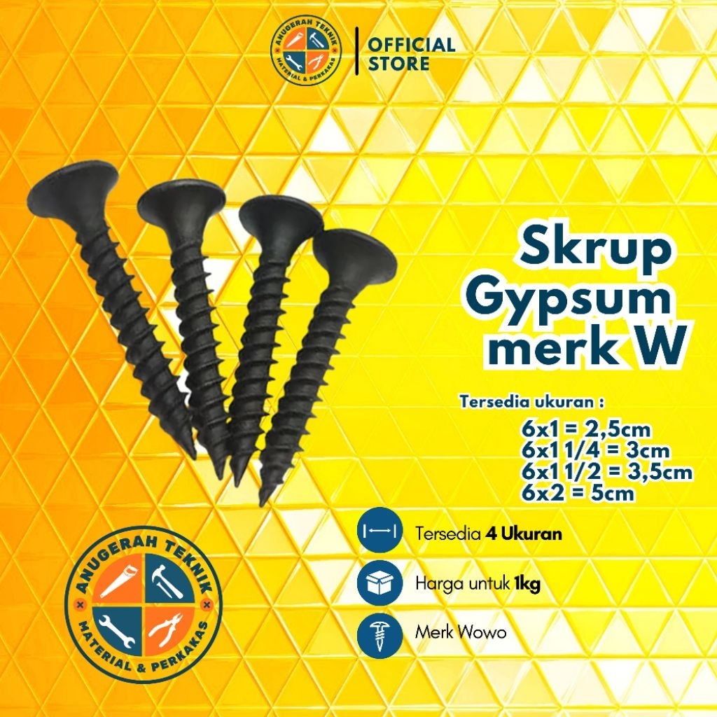 Jual 1KG Skrup Gypsum merk W, Skrup drywall, skrup hitam | Shopee Indonesia
