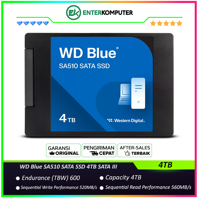 Jual WD Blue SA510 SATA SSD 4TB SATA III - R 560MB/s W 520MB/s / SSD 4TB | Shopee Indonesia