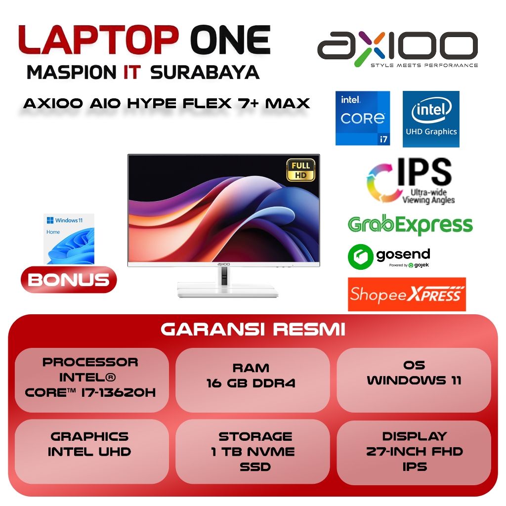 Jual AXIOO AIO HYPE FLEX 7+ MAX I7 13620H 16GB 1TB W11 27.0FHD IPS WHT ...