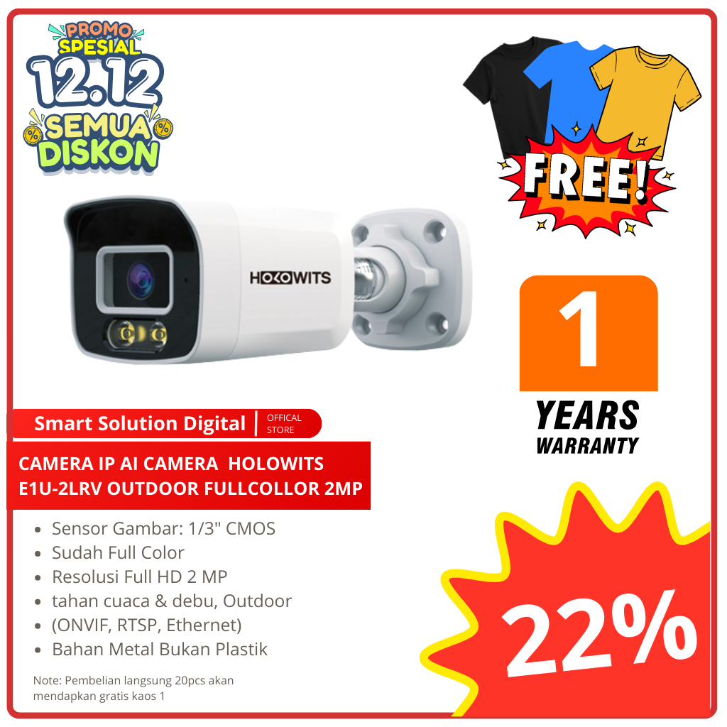Jual CAMERA IP AI CAMERA HOLOWITS E1U-2LRV OUTDOOR FULLCOLLOR 2MP BISA ...